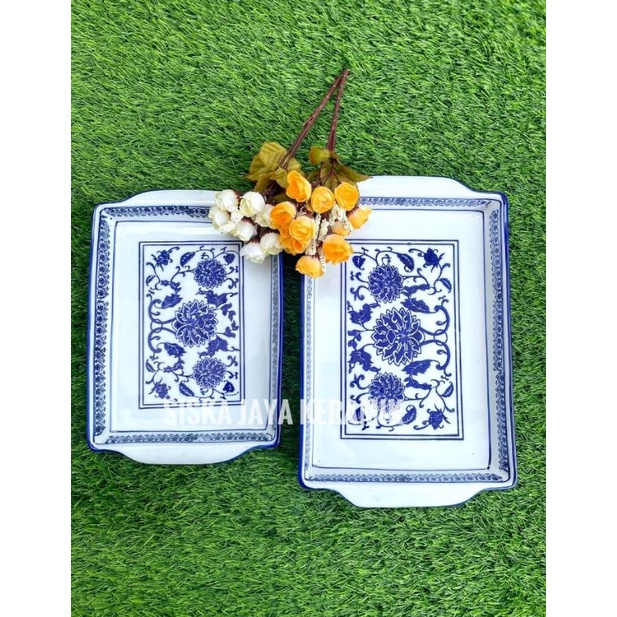 Jual nampan keramik piring saji serbaguna tray keramik biru putih impor ...