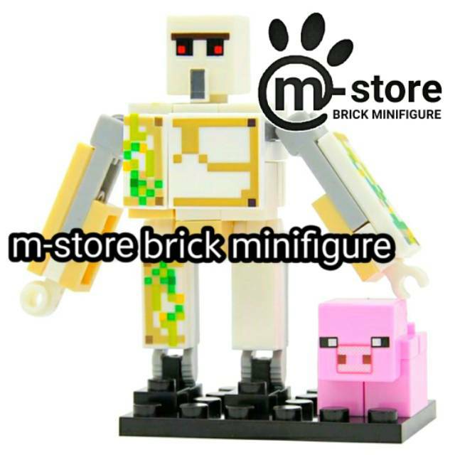 Jual brick mini craft iron golem and pig building blocks | Shopee Indonesia