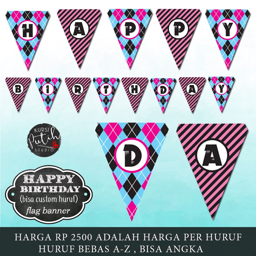 Jual Flag banner bisa custom huruf tema shocking pink and teal | Shopee ...