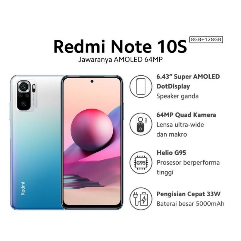 Jual Xiaomi Redmi Note 10S 8/128GB NFC Layar 6.43" Super Amoled Onyx ...