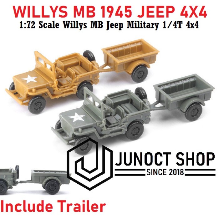 Jual Model Kit Willys MB Jeep 4x4 1945 with Trailer 1:72 1:75 1:64 ...