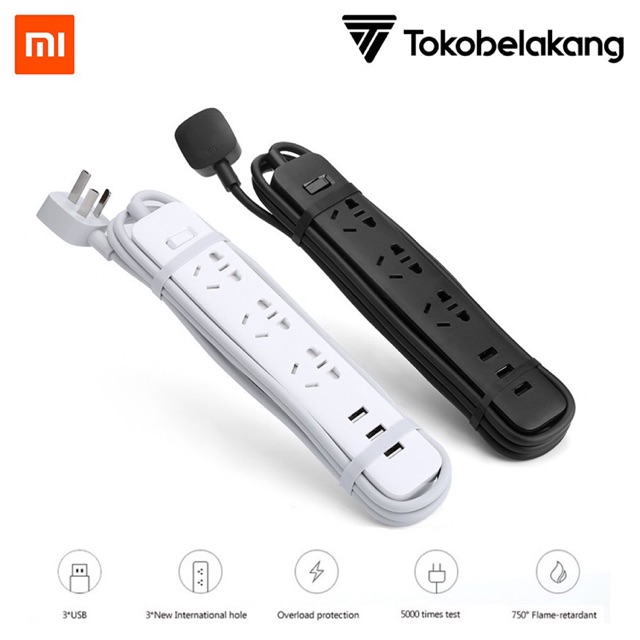 Jual Xiaomi Mi Power Strip with 3 USB Port 2A Fast Charge Mini Socket ...