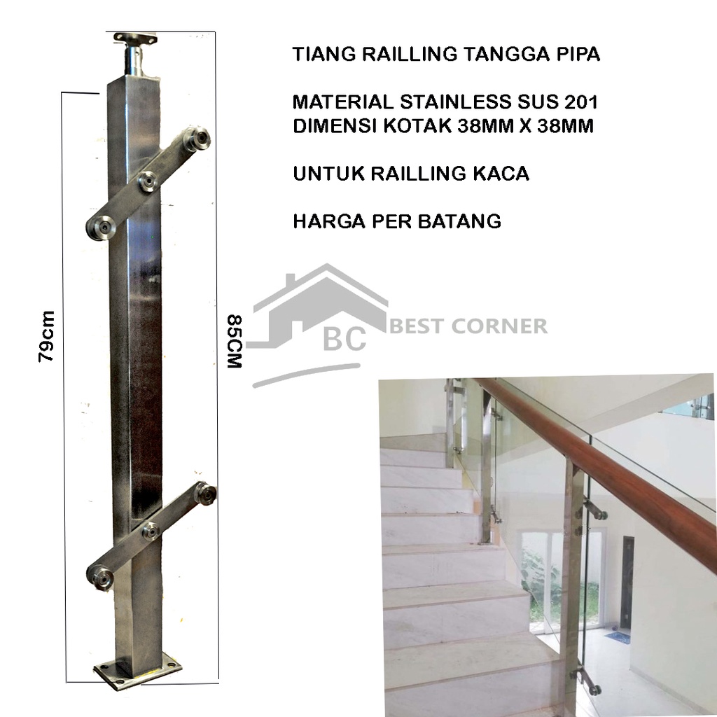 Jual Tiang Railling Tangga kaca / Ralling tangga Stainless 201 KACA ...