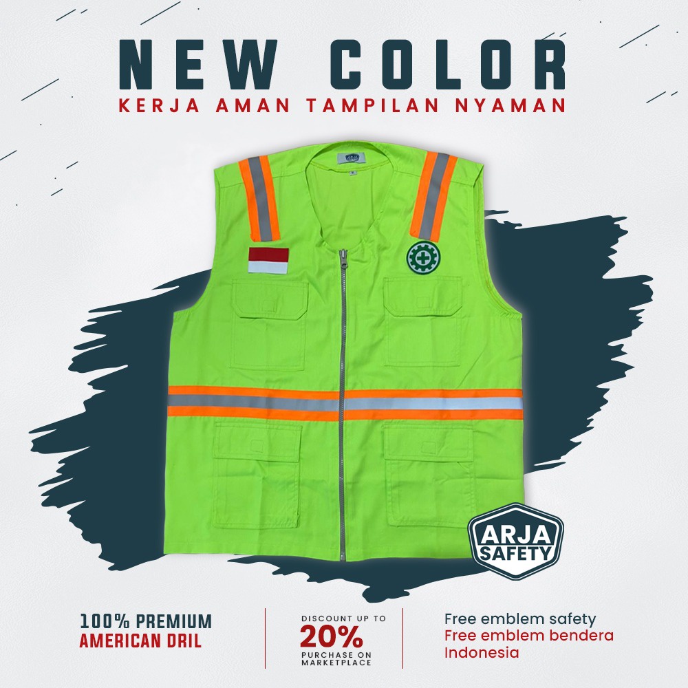 Jual ARJA SAFETY [ FREE LOGO SAFETY & BENDERA ] Rompi Safety, Rompi ...