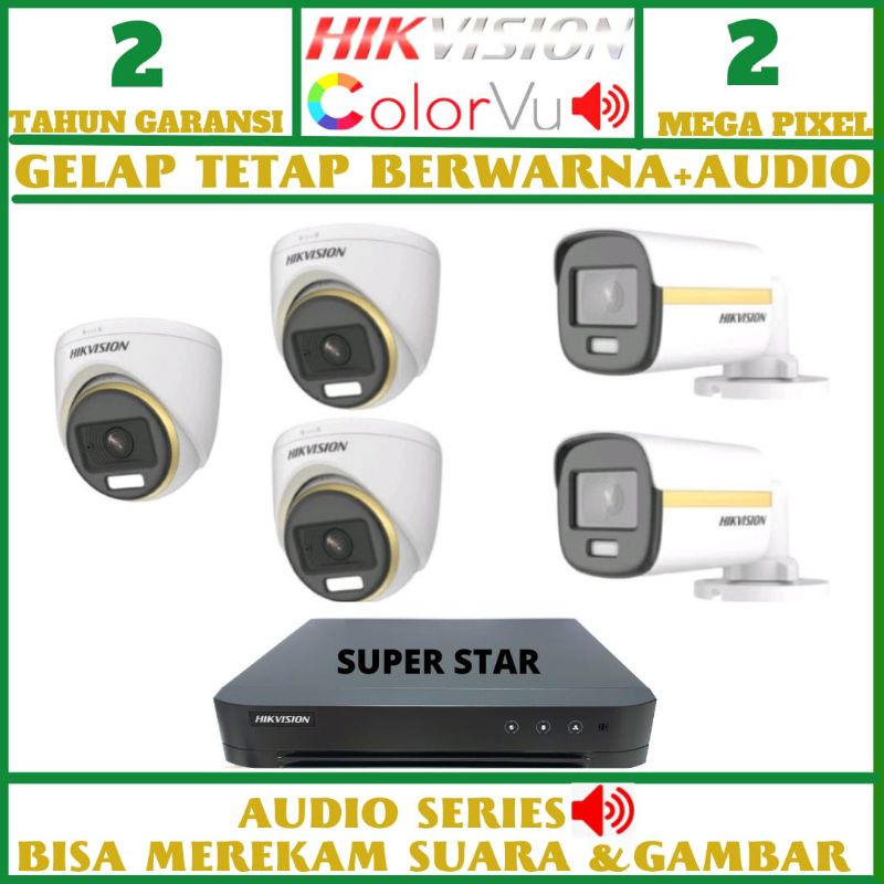 Jual PAKET CCTV COLORVU HIKVISION 8 CHANNEL 5 KAMERA 2MP AUDIO SERIES ...
