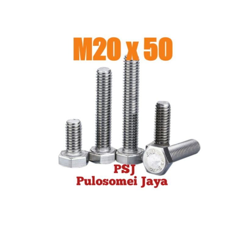 Jual Baut Mur Stainless M20 x 50 mm / Bolt Nut Stainless Steel 304 ...