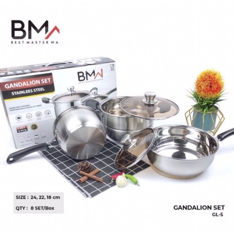 Jual Panci Set Stainless Stell Tebal Wajan Panci BMW Gandalion Set isi ...