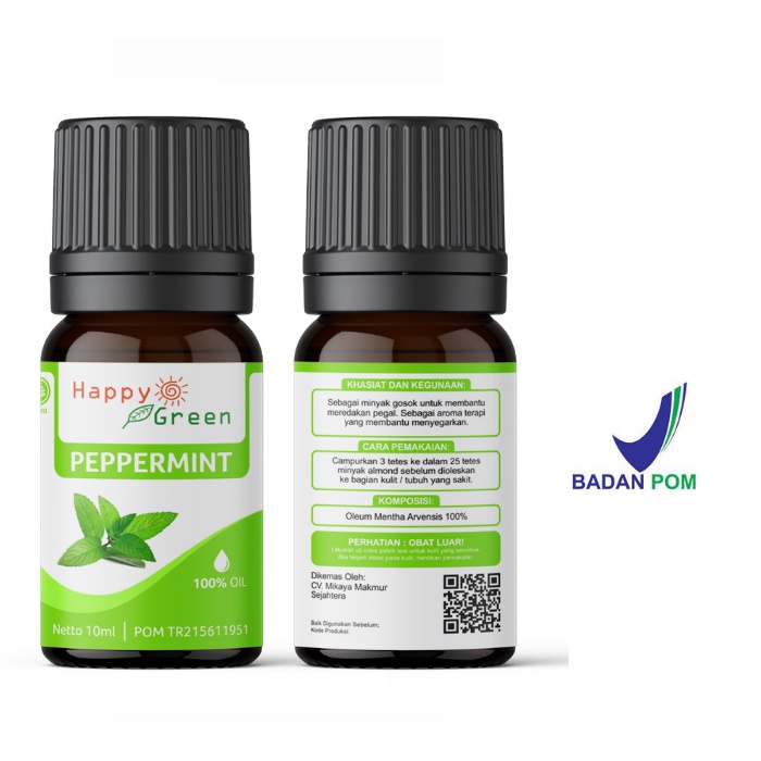 Jual BPOM Happy Green Peppermint Essential Oil - Minyak Mint 100% Pure Murni Garansi Uang ...