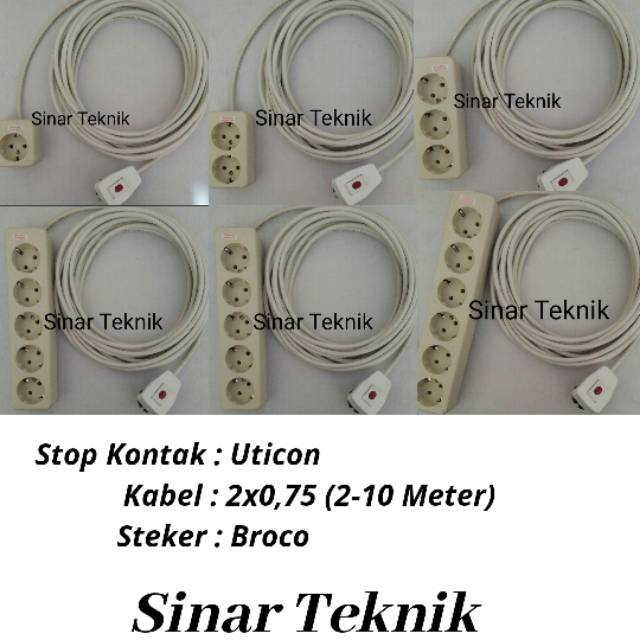 Jual Stop Kontak 1,2,3,4,5,6 Lubang Uticon / Kabel 2,5,7,10 Meter / Steker ON/OFF Broco | Shopee ...