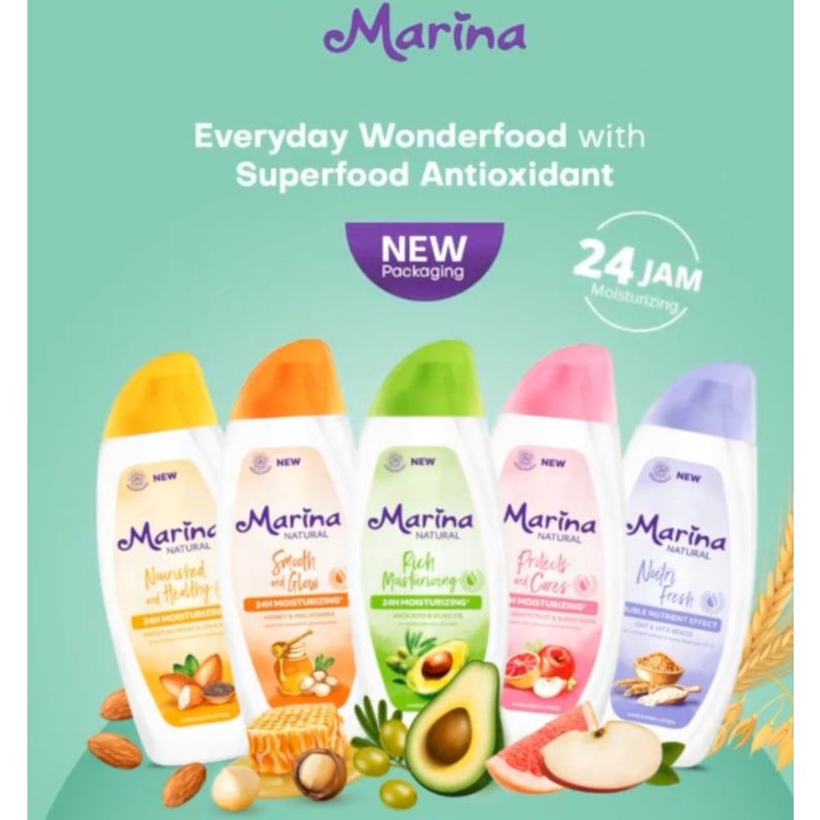 Jual Hand Body Lotion Marina Natural Rich Moisturizing, Protects and Cares, Nutri Fresh ...