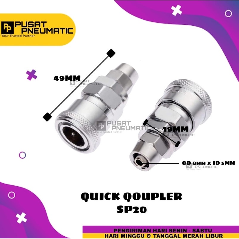 Jual QUICK COUPLER Type SP20 untuk selang OD 8 x 5 + Connector Coupler ...