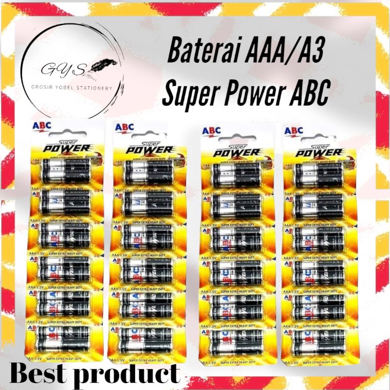 Jual 1 Set Baterai ABC Kecil Ukuran AAA /Baterei/ Battery Super Power R03/AAA ( Set) | Shopee ...
