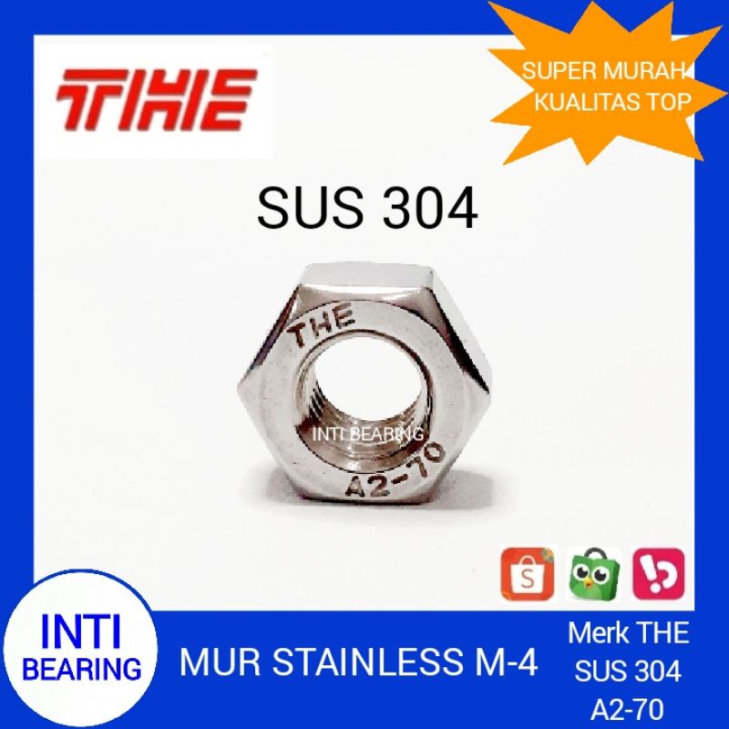 Jual MUR STAINLESS M4 MERK THE SS SUS 304 HEX NUT M4 x 0,7 PITCH 0.7 HIGH QUALITY | Shopee Indonesia