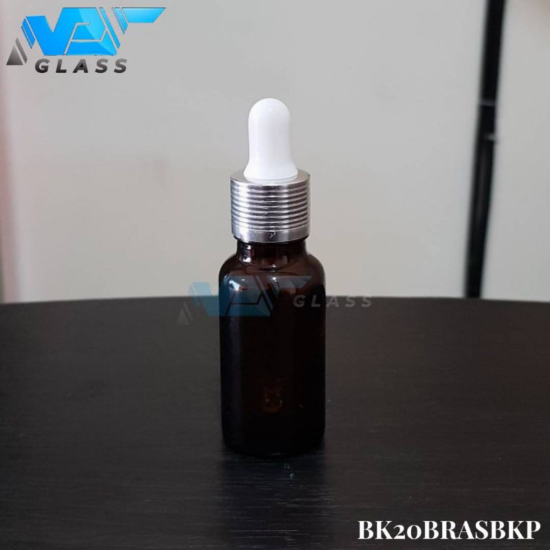 Jual botol kaca pipet 20ml coklat / amber tebal - ring almunium silver ...