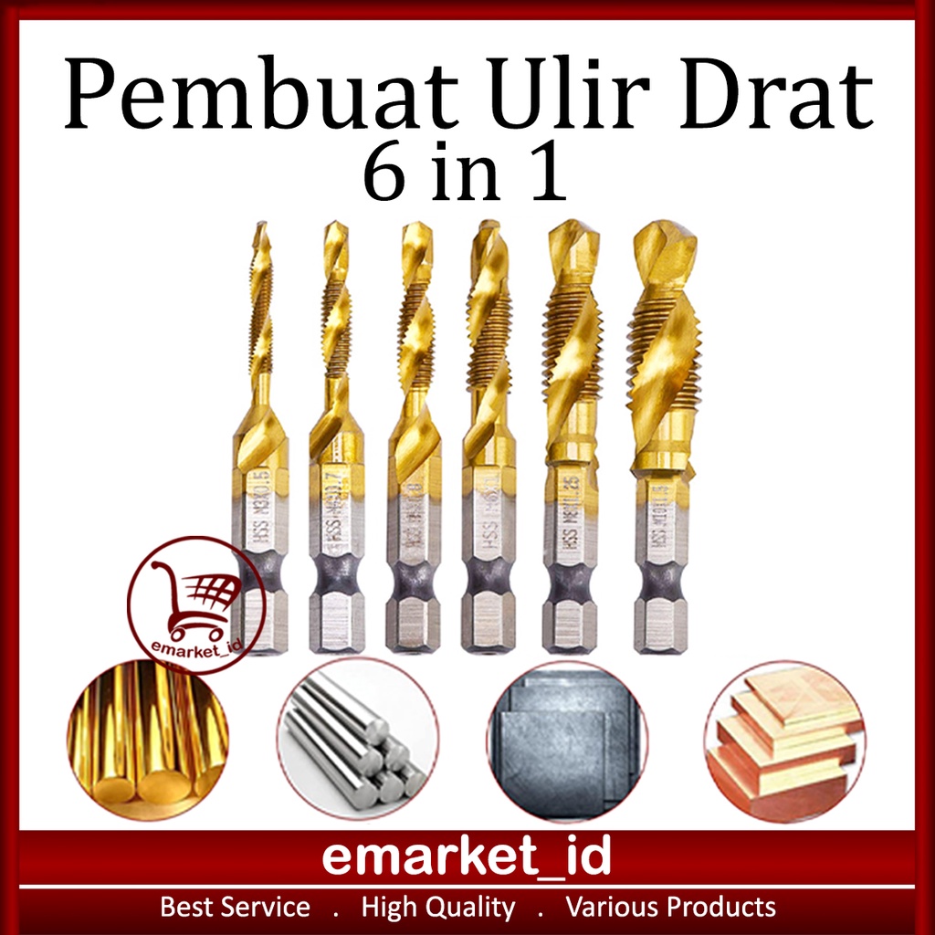Jual Pembuat Ulir Drat 6 in 1 / 6pcs Mata Bor Drill Bit Drilling Tap ...