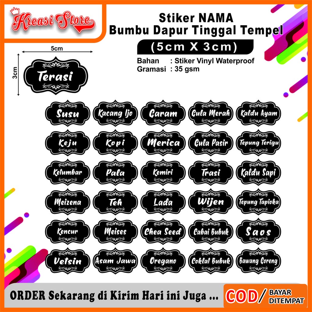 Jual Stiker Label Bumbu Dapur /Organizer/ Pantry Waterproof Isi 30 Pcs ...