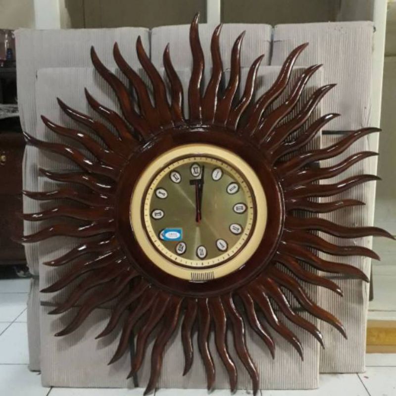 Jual jam dinding kayu jati / jam dinding matahari kayu jati | Shopee ...