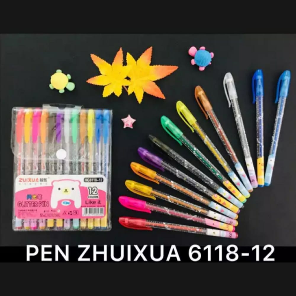 Jual Pulpen Ballpoint Gel Pen Glitter isi 12 Warna Terang Cerah Fancy ...