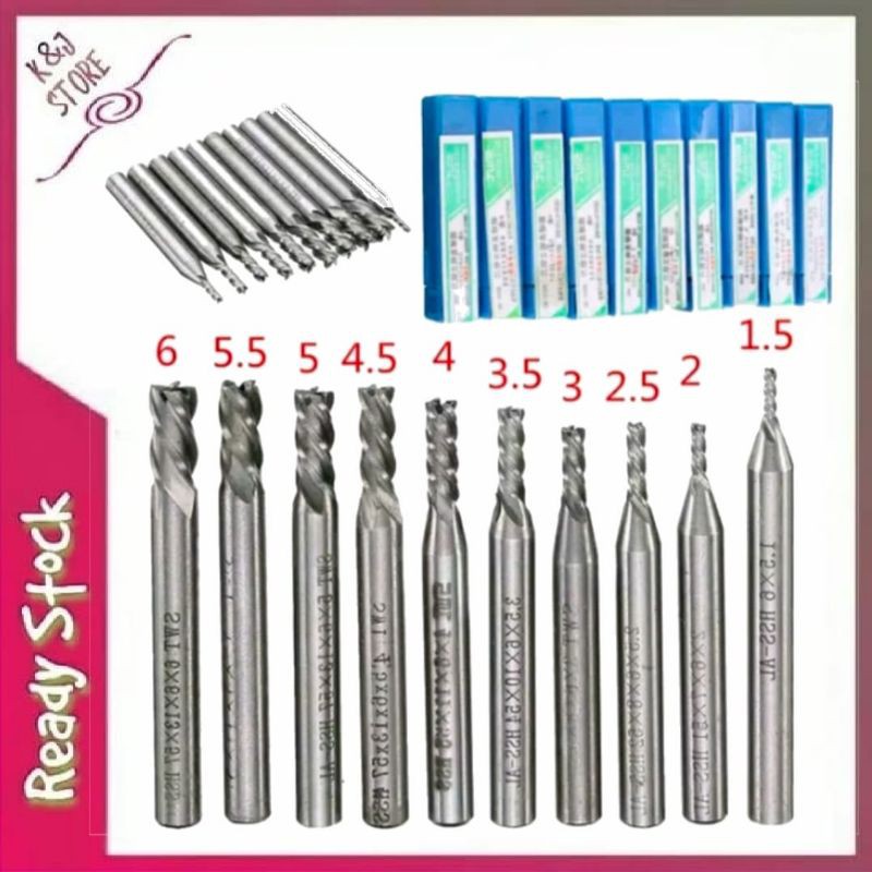 Jual 10pcs Mata Bor End Mill CNC 4 Flute HSS Endmill Milling Cutter ...