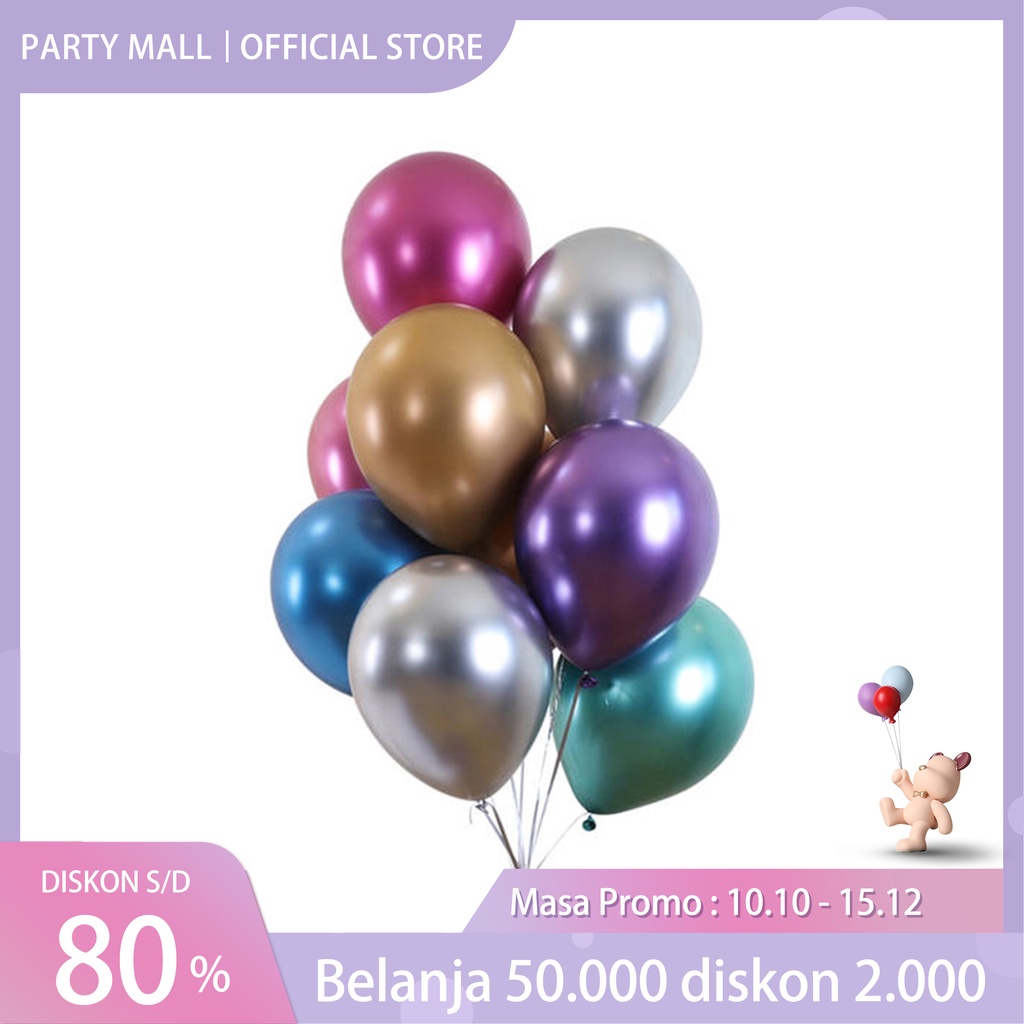 Jual Balon Latex Chrome 12 Inch Double Metalik (50 pcs) | Shopee Indonesia