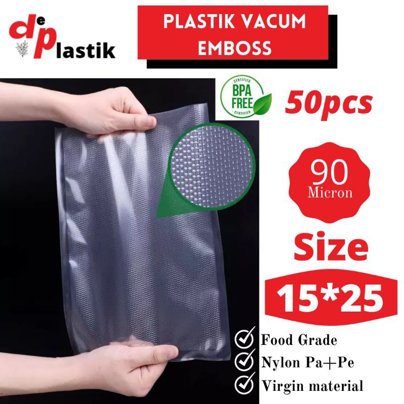 Jual Plastik Vakum Embos 15x25 (PREMIUM 90 MICRON) isi 50 / Vacuum ...