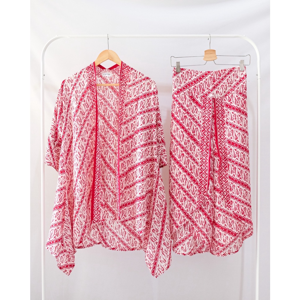 Jual ONE SET BATIK WANITA OUTER BERLENGAN BATIK KULOT BATIK MERAH ...