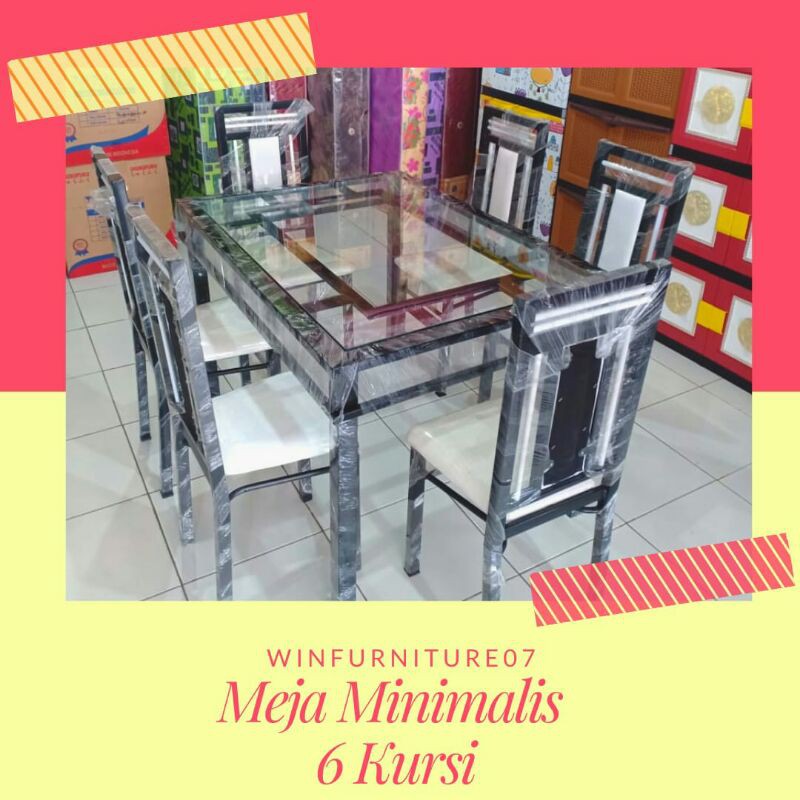 Jual SET MEJA MAKAN BESI MINIMALIS 6 KURSI | Shopee Indonesia
