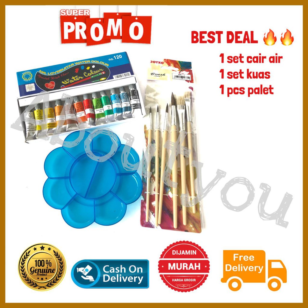 Jual Promo PAKET MELUKIS 3 in 1 Palet Kuas Cat Air lukis ART SET murah ...
