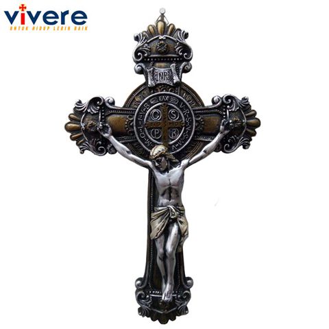 Jual Salib Yesus Medali St. Benedictus Dual Tone 28,5 cm | Shopee Indonesia