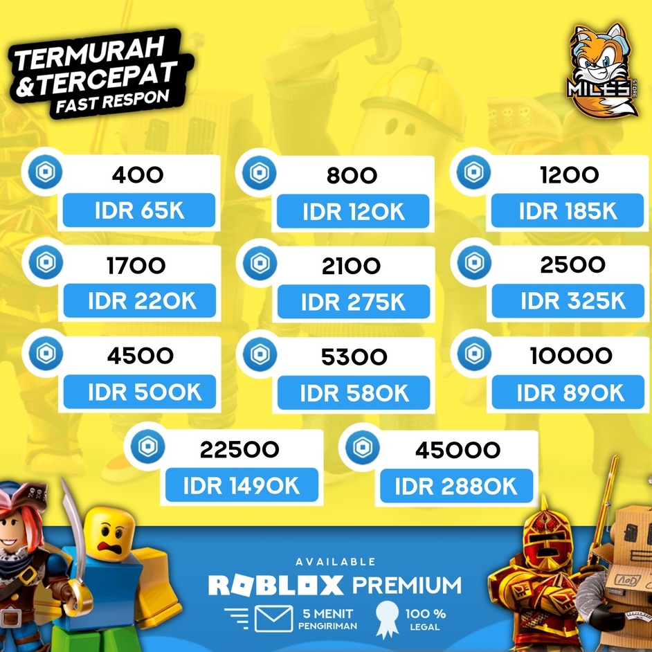 Jual ROBUX PREMIUM 400/800/1200/2100/4500/10000R | Shopee Indonesia