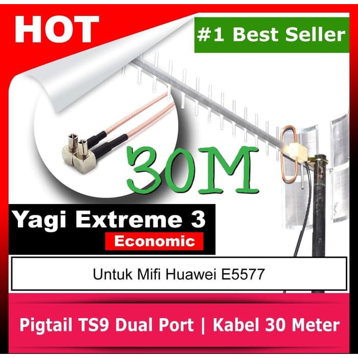Jual Antena Yagi Extreme 3 Eco Dual Port Pigtail TS9 Antenna Penguat Signal Modem 4G E5577 (30M ...