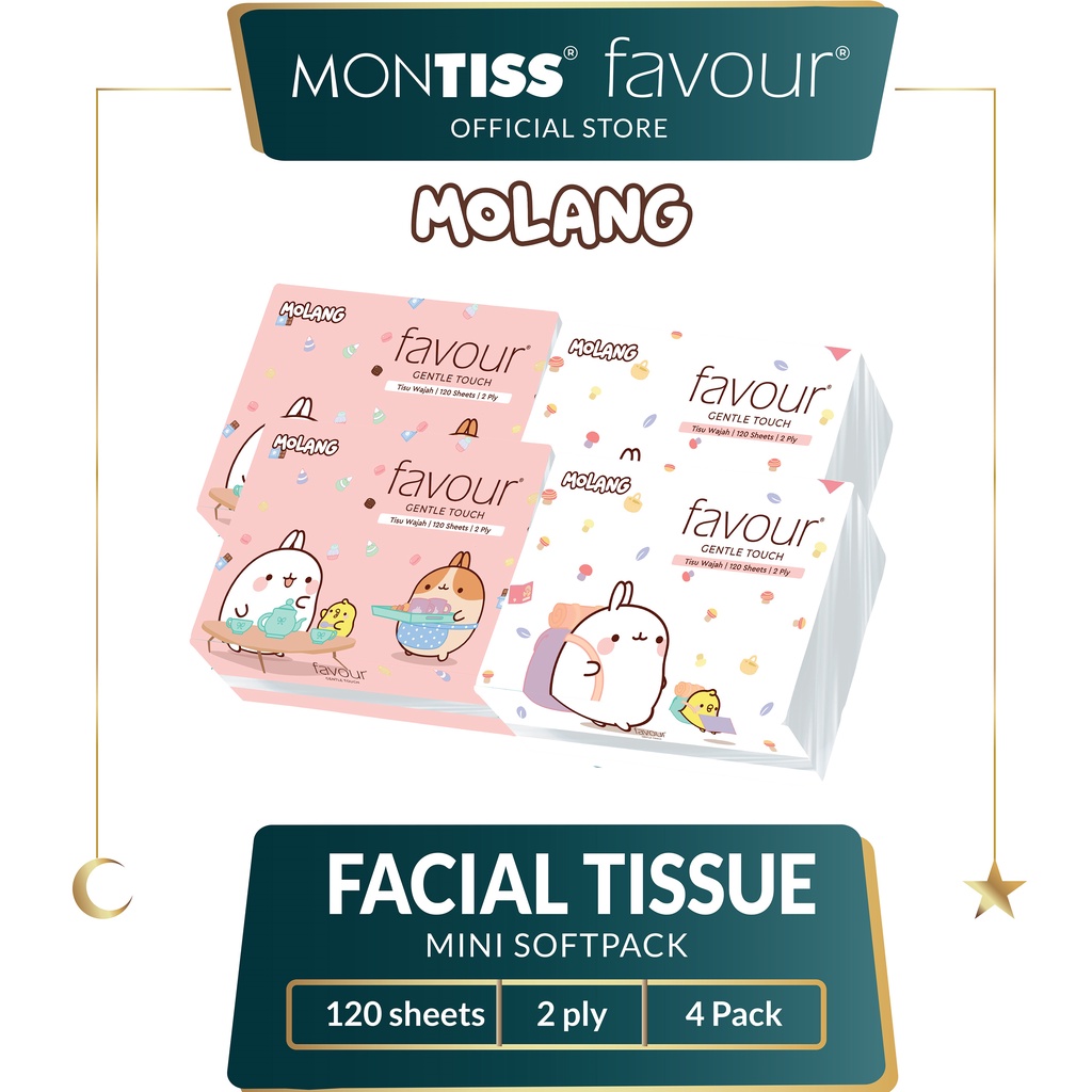 Jual Favour Molang Mini Facial Tissue 120 Sheets 4 in 1 | Shopee Indonesia