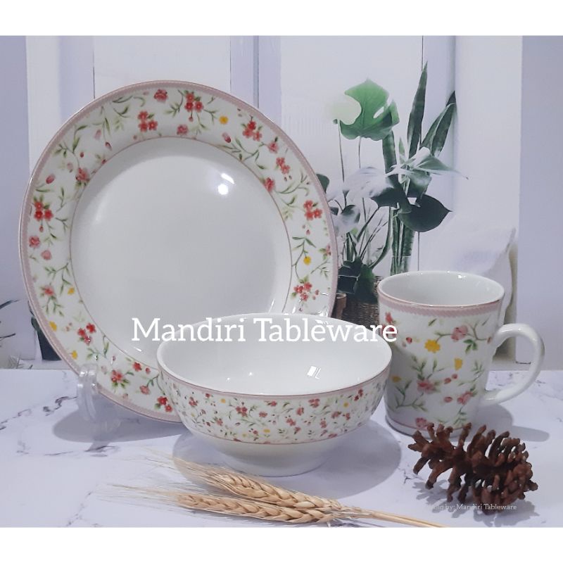 Jual Piring Set Keramik | Dinner set | Motif Bunga Mozaic | Isi: 12 pcs ...