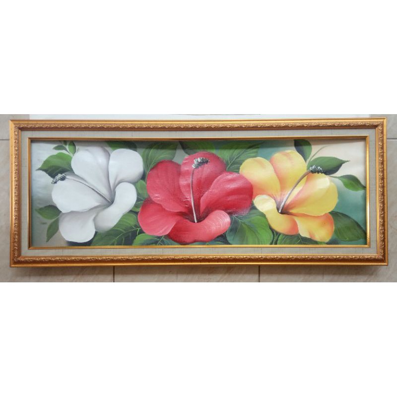 Jual Lukisan Tangan Bunga Sepatu Landscape beserta Bingkai Pigura ...