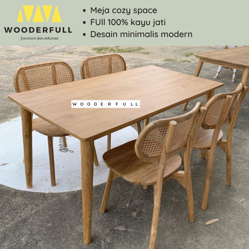 Jual Dining table set Meja Makan minimalis kayu jati kursi rotan | Shopee Indonesia