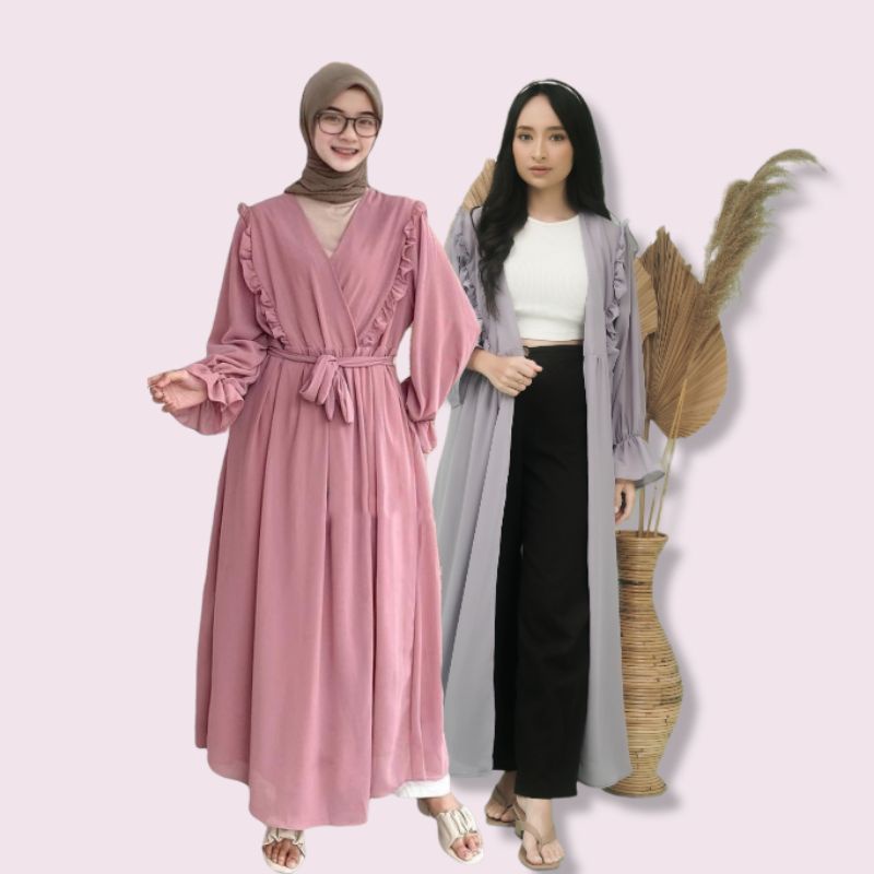 Jual MARIA COLLECTION Eliza Long Outer Ruffle - Gamis Outer Cardigan ...