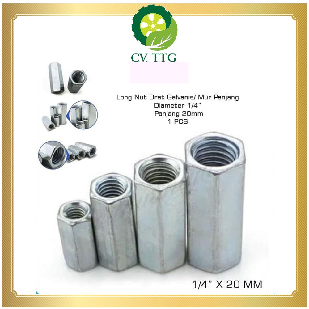 Jual Long Nut 1/4'' X 20mm - Mur Panjang Galvanis | Shopee Indonesia