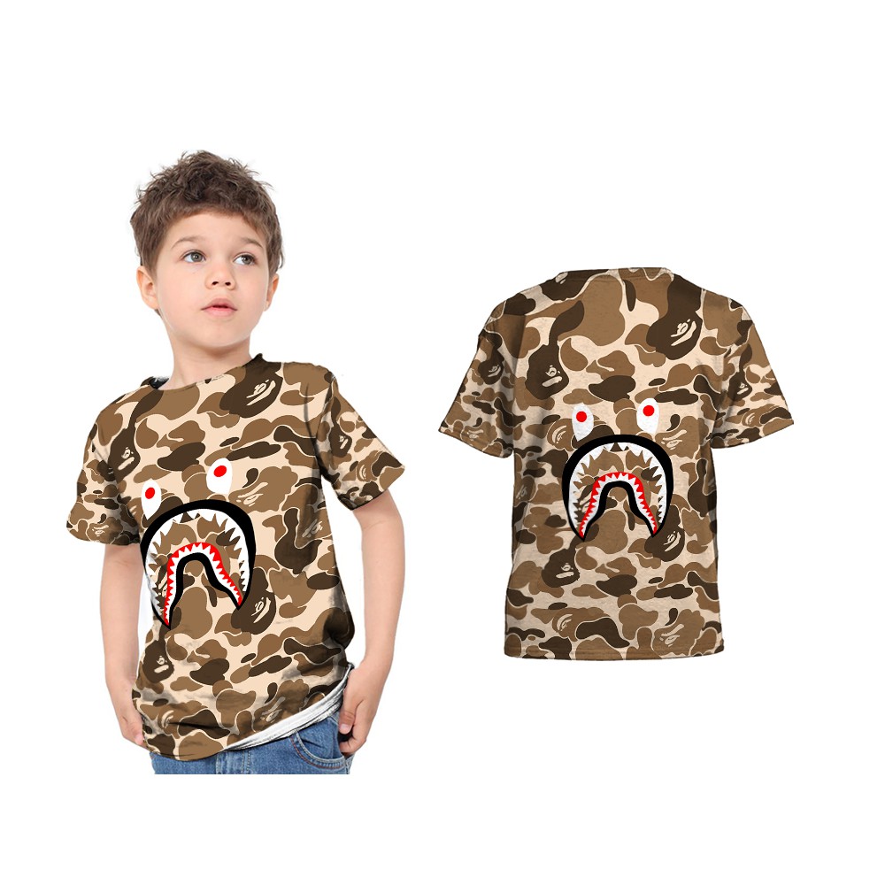 Jual T-Shirt Anak New Design A BATHING APE BAPE SHARK BROWN 3D ...