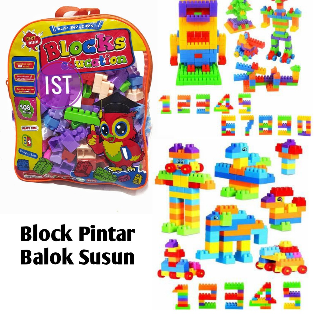 Jual Mainan Lego Block Time Balok Pintar isi 408 Pcs Bongkar Pasang Brick Edukasi Edukatif ...
