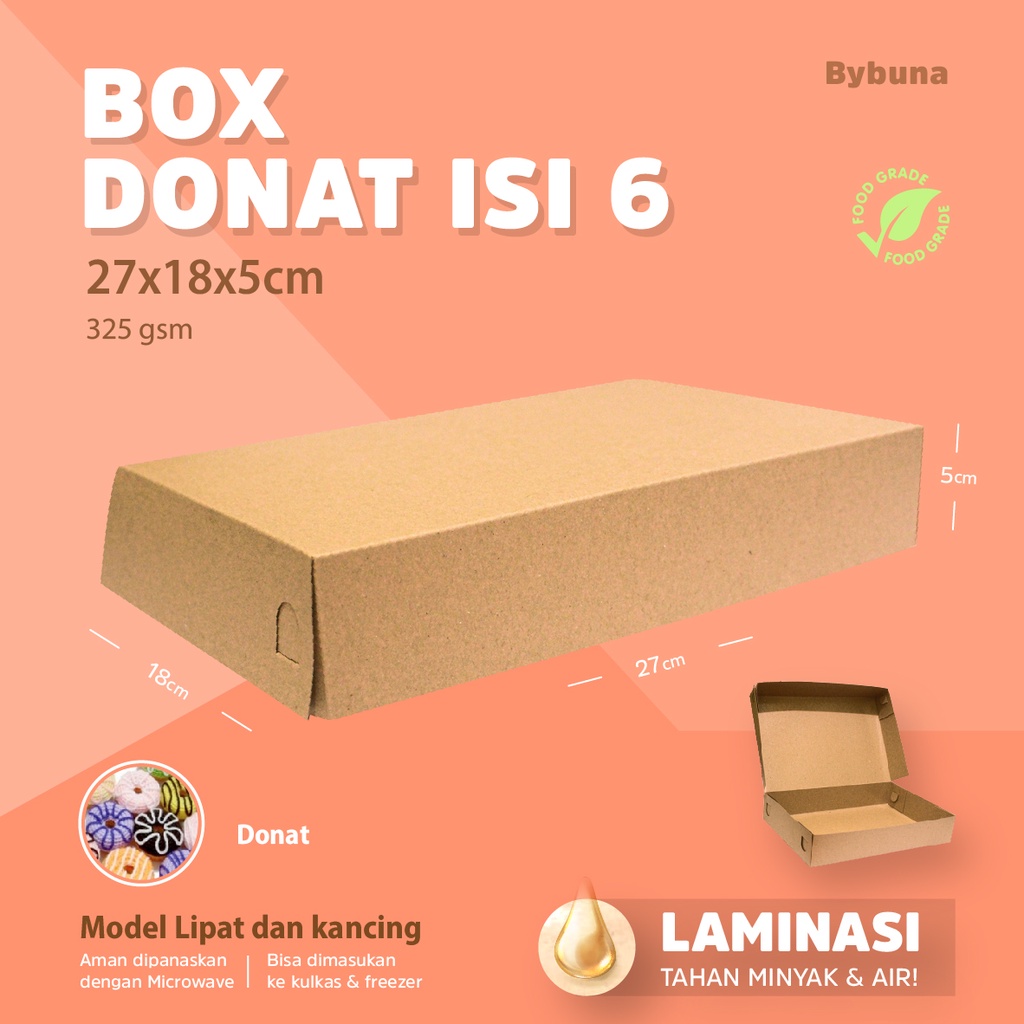 Jual DUS BOX DONAT ISI 6 KRAFT LAMINASI KEMASAN DONUTS | Shopee Indonesia