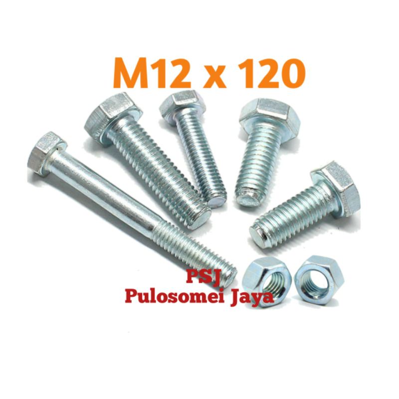 Jual Baut Mur Hex Putih / Galvanis M12 x 120 mm | Shopee Indonesia