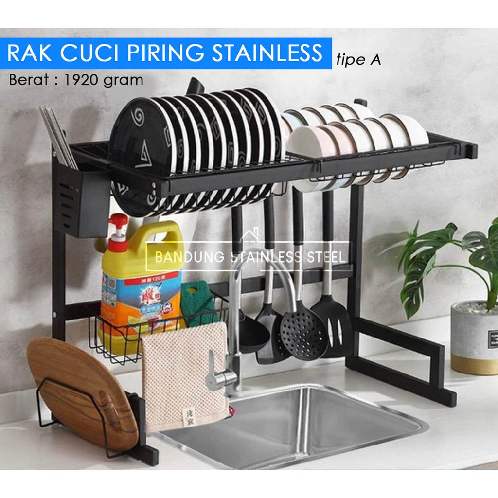 Jual RAK CUCI PIRING 2 UKURAN STAINLESS BESI HITAM ANTI KARAT PRAKTIS ...