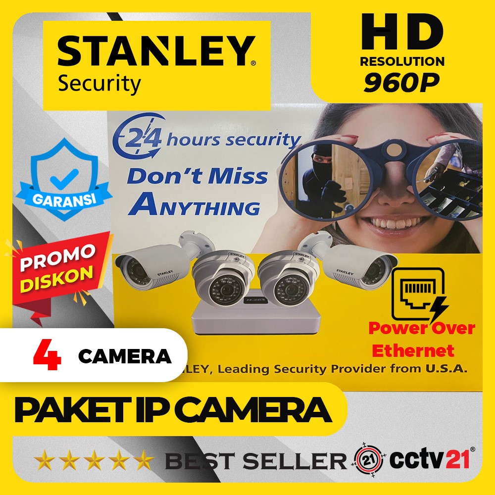 Jual Paket 4Ch IP Camera POE 2 Indoor 2 Outdoor DIY STANLEY U.S.A NVR Poe 2MP+Kabel 20MX4 Roll ...