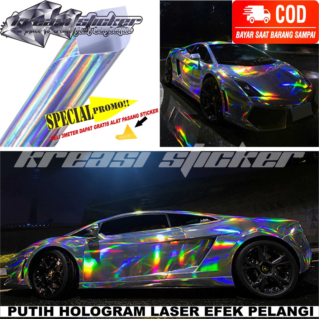 Jual STIKER SKOTLET HOLOGRAM PUTIH LASER EFEK PELANGI STICKER MOBIL ...