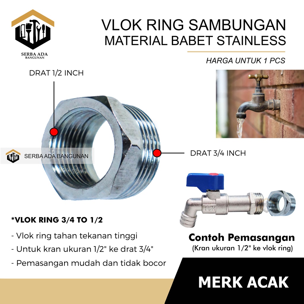 Jual VLOK FLOCK FLOK RING 3/4" KE 1/2" PVC BABET KUNINGAN ASLI ...