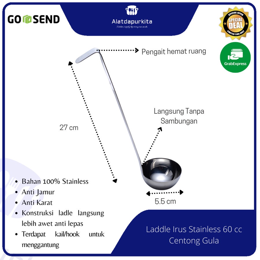 Jual Centong Gula Cair Irus Ladle Soup Kuah Bahan Full Stainless Steel ...