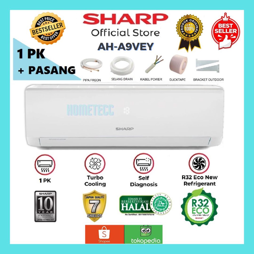 Jual Sharp AC 1 PK Low Watt [R32] AH-A9VEY + PASANG | Shopee Indonesia