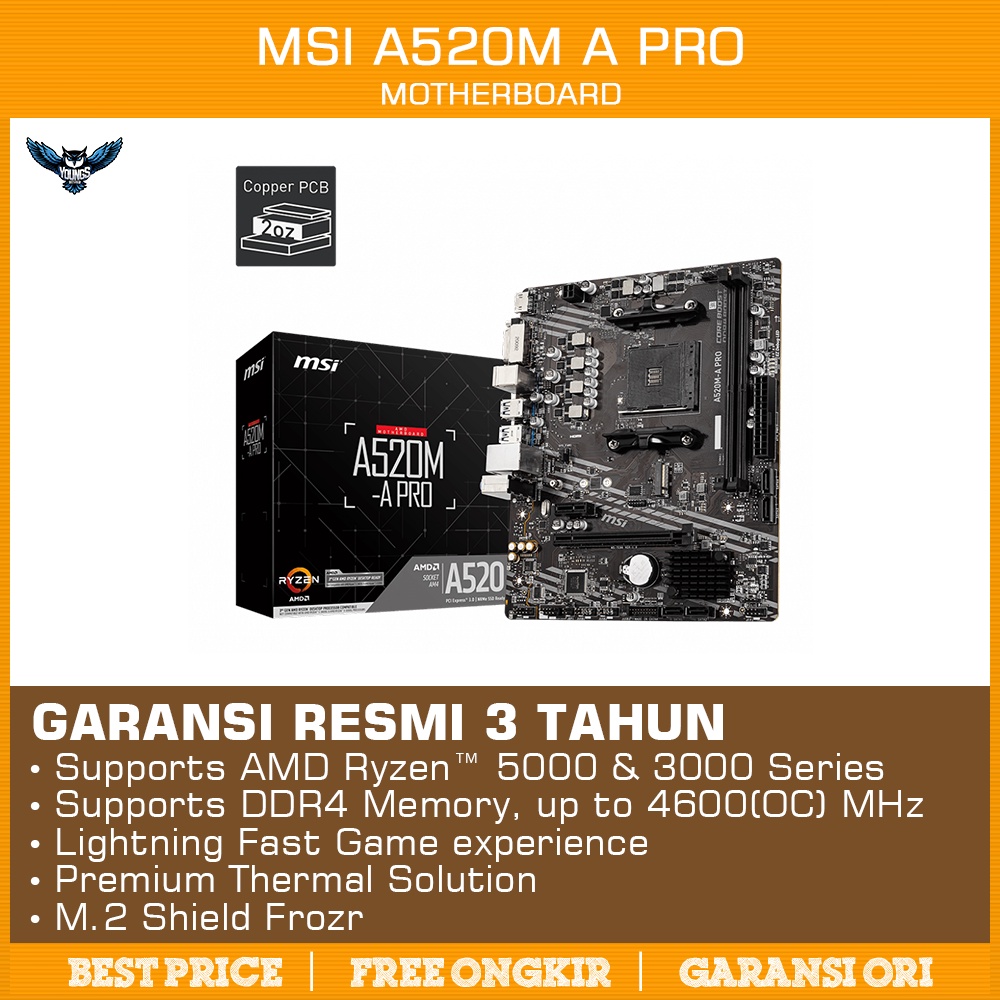 Jual MSI A520M A PRO | Motherboard AMD A520 Ryzen AM4 M-ATX | Shopee ...
