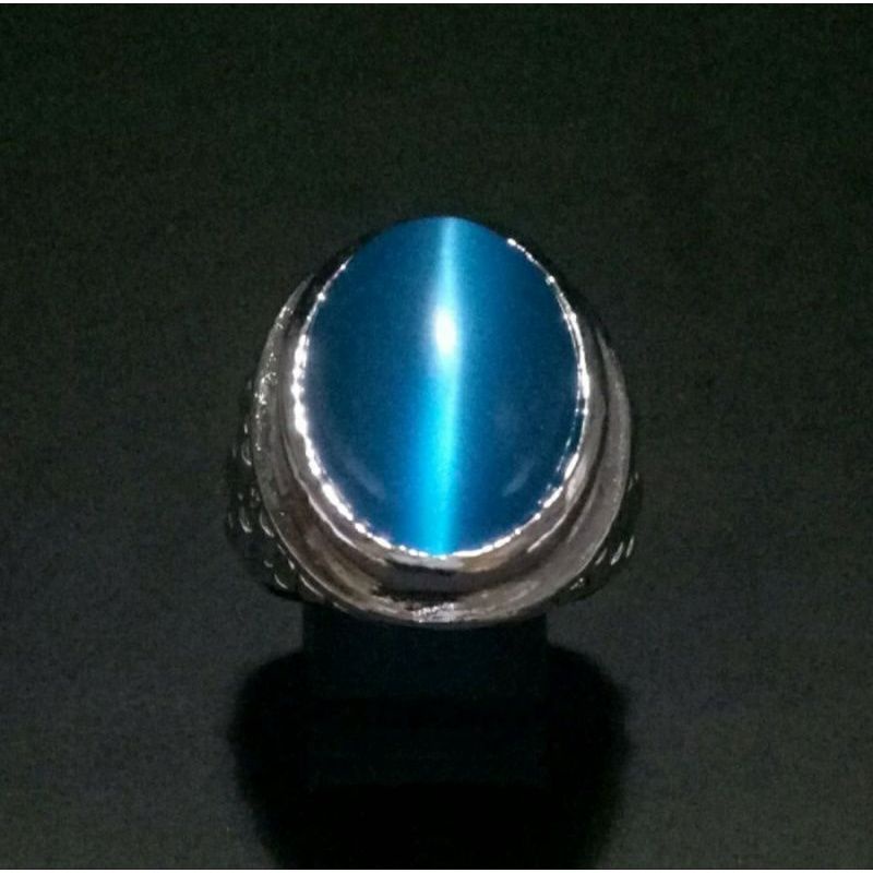 Jual cincin batu akik blue topas cat eye super ring titanium | Shopee ...