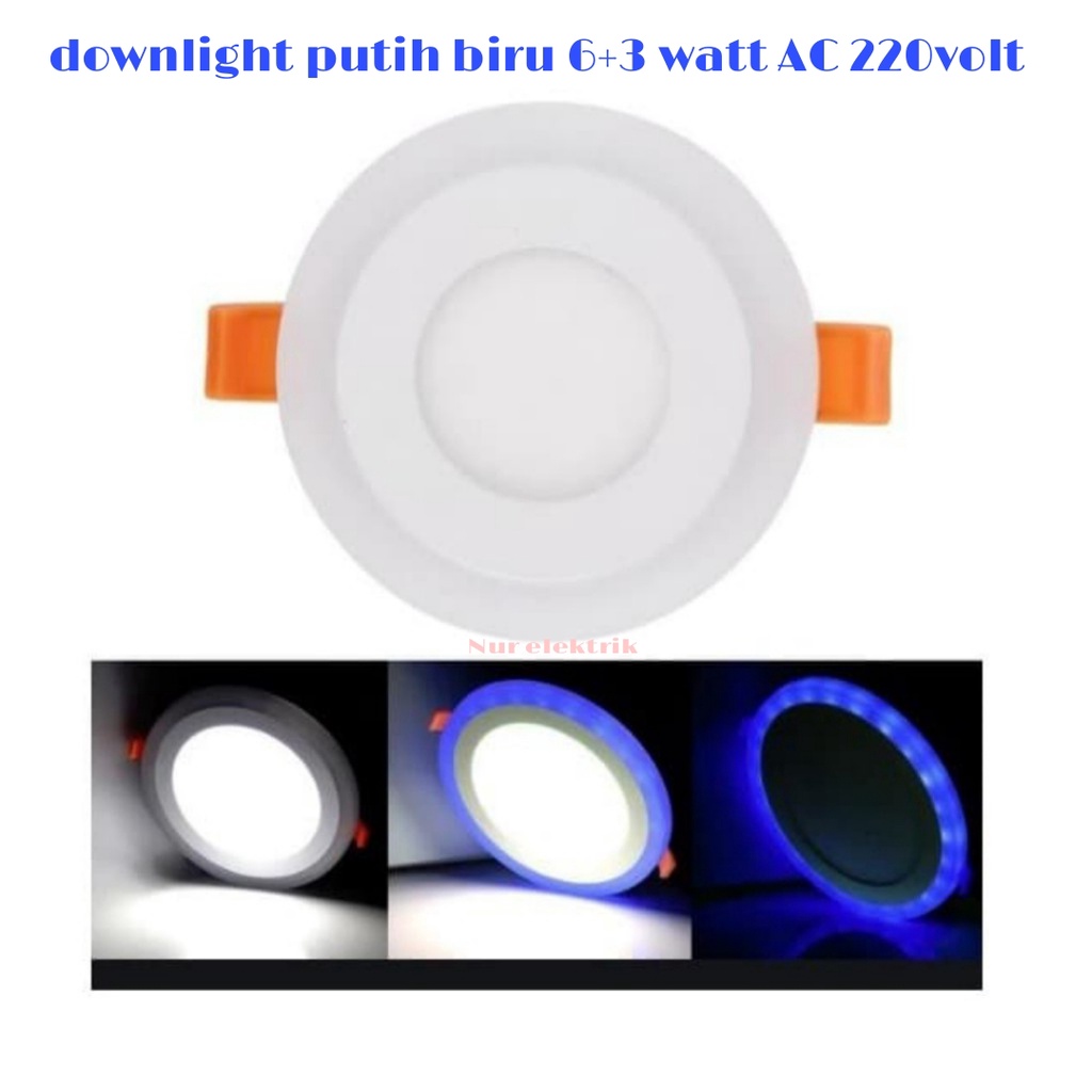 Jual Lampu Downlight LED 2 Warna Putih Biru Kuning Pink Hijau 3 Step 6w ...